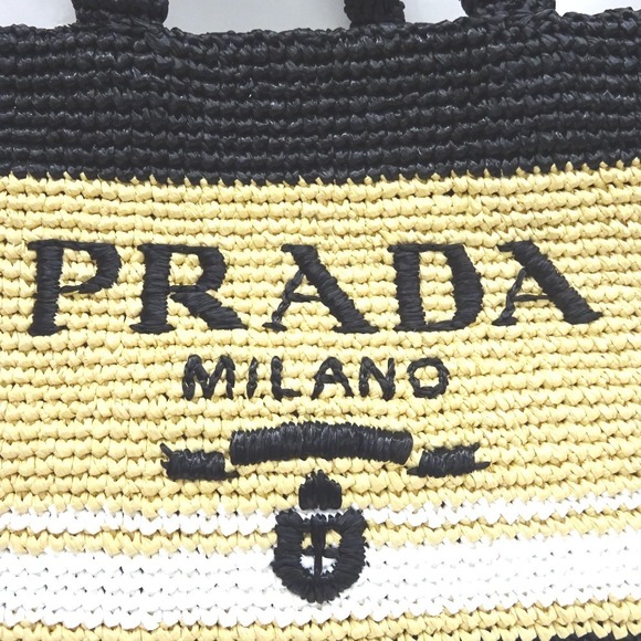 Prada | Bags | Prada Tote Bag Logo Large Raffia Natural Black | Poshmark